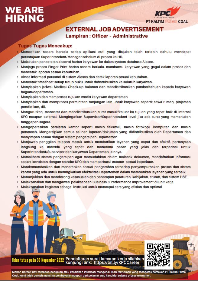 Job Vacancies – PT Kaltim Prima Coal